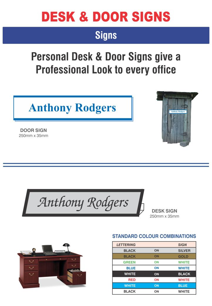 Desk & Door Signs | Stead Brothers